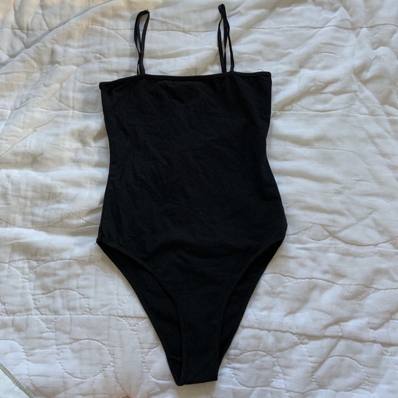 Tops | Simple Black Strappy Black Bodysuit | Poshmark